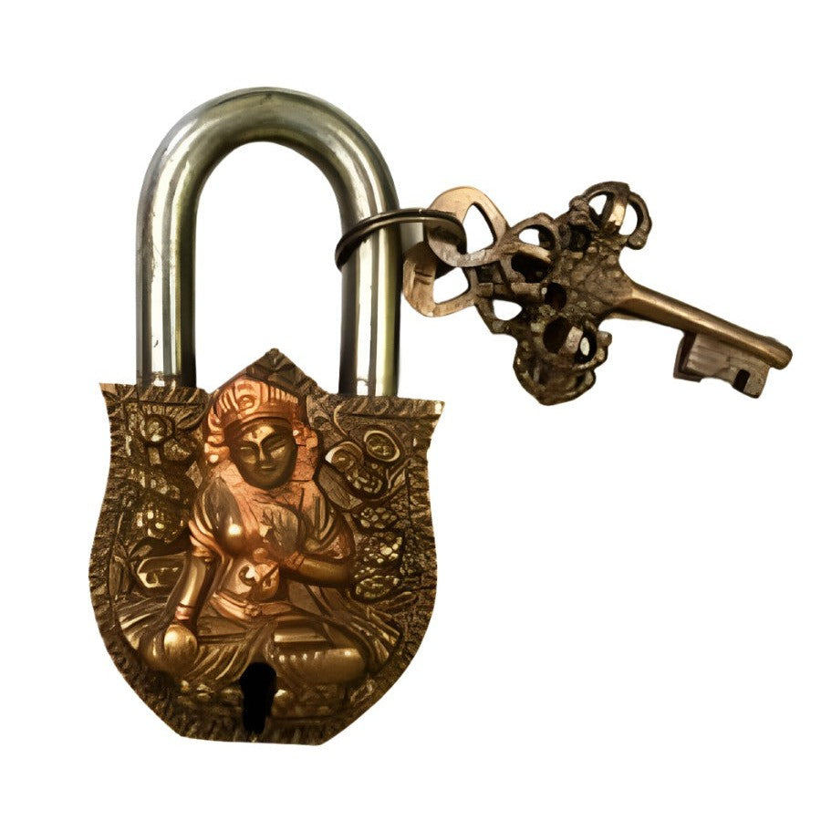 4" Antique Goddess Tara Brass Lock with Keys – Cast Spells